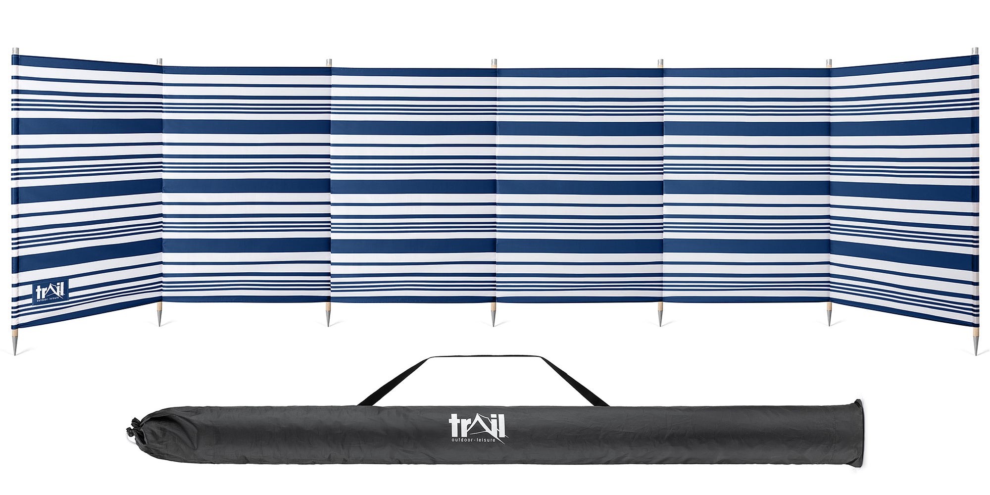 7 Pole Wooden Windbreak with Bag | 5.4m x 1.3m | Trail