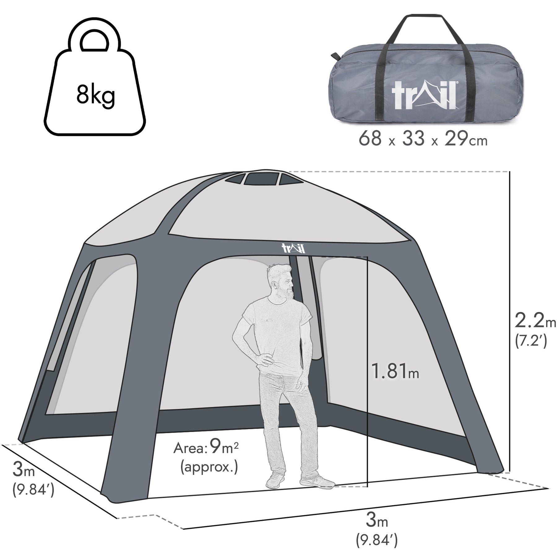 Air Gazebo with Sides | Pump & Bag Included | Trail